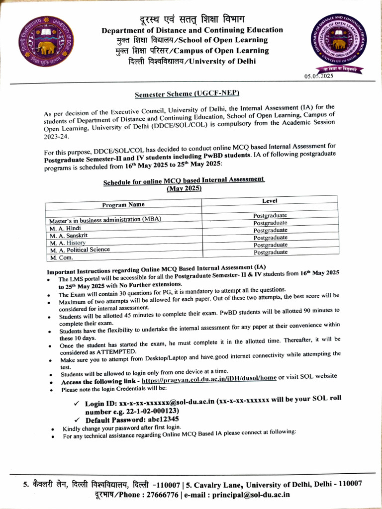 IA Schedule For PG Sem II & IV | PDF | Educational Stages