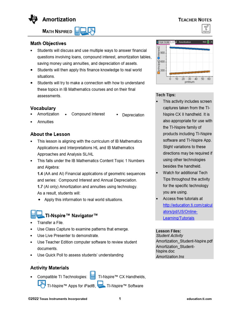 Nspire Amortization Teacher PDF | PDF | Interest | Loans