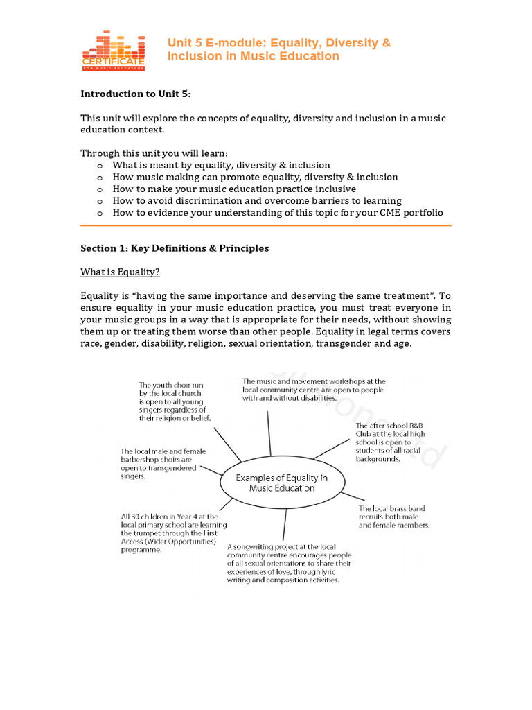 Emodule - Unit 5 - Equality, Diversity Inclusion in Music Education (UPDATED) | PDF | Social ...