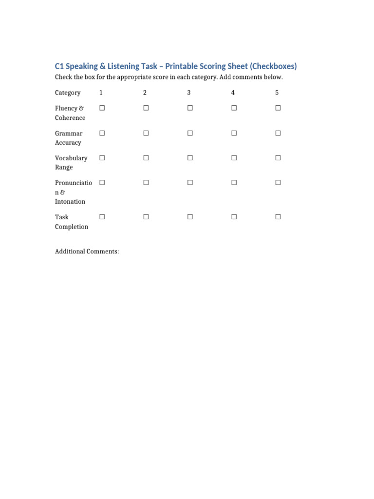 Printable C1 Scoring Sheet Checkboxes | PDF