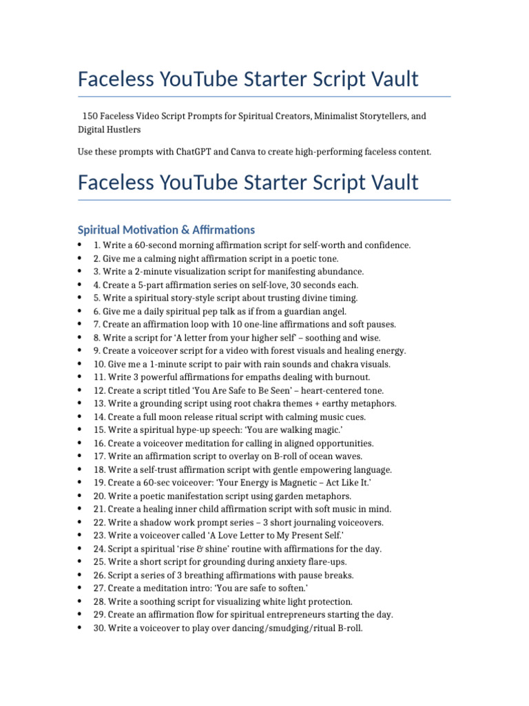 Faceless YouTube Starter Script Vault — FULL | PDF