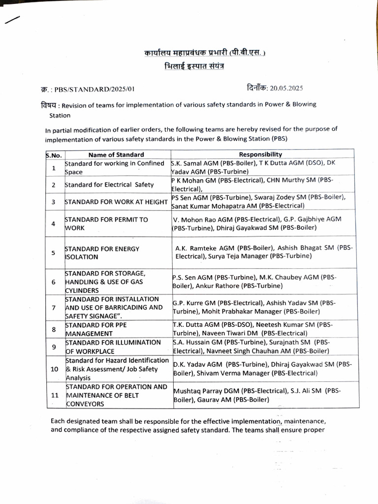 Revised Safety Standards Teams for PBS | PDF