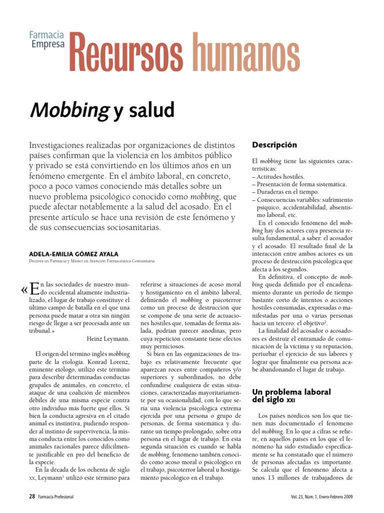 Moobing y Salud | PDF | Intimidación | Abuso psicológico