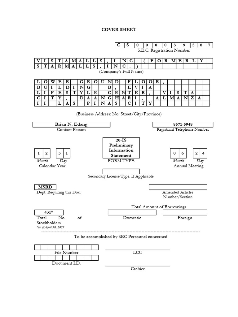 STR 2025 Preliminary Information Statement FINAL PSE Redacted1 | PDF ...