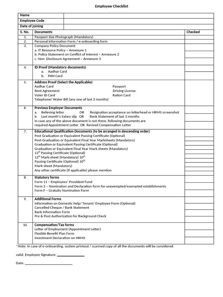 Employee Checklist | PDF | Employment