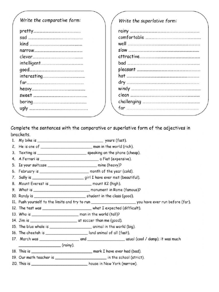 Comparative and Superlatives Exercises | PDF