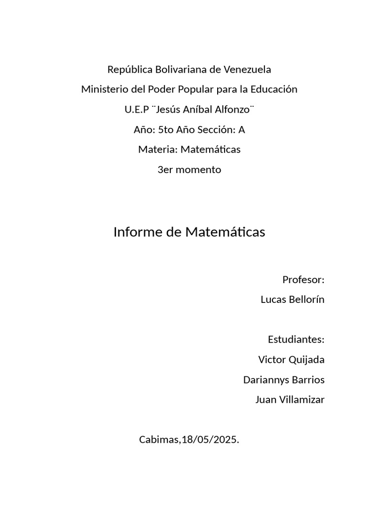 Informe de Matematicas. | PDF | Geometría | Geometría euclidiana