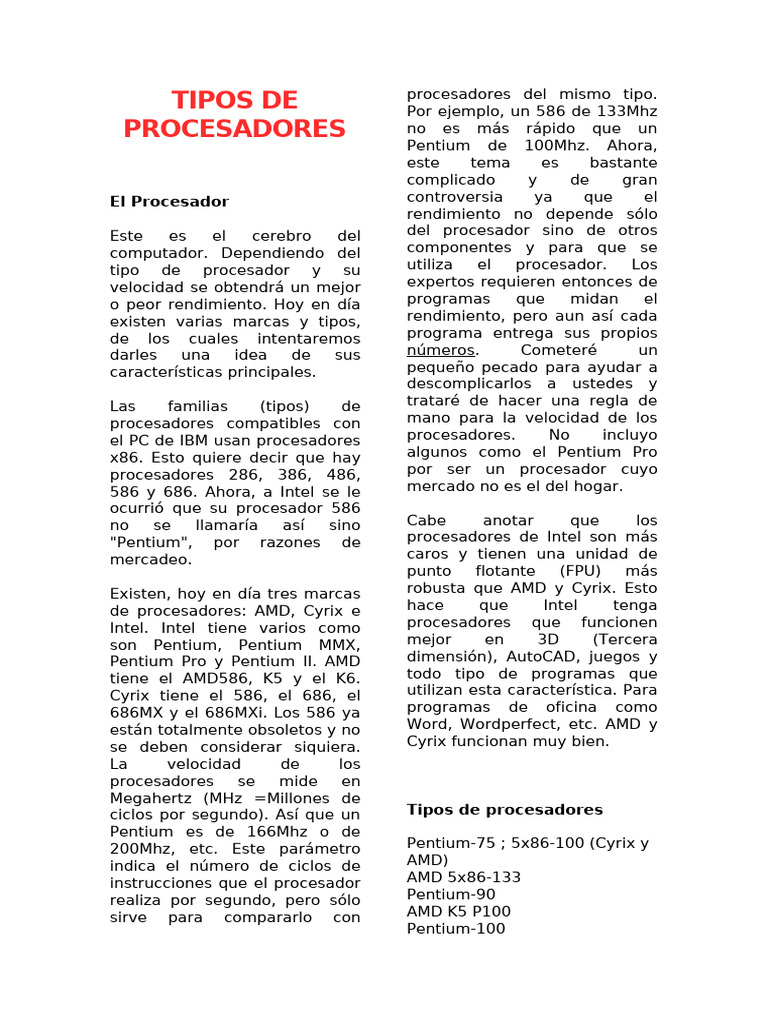 4.-Tipos de Procesadores | PDF | Microprocesador | Unidad Central de procesamiento