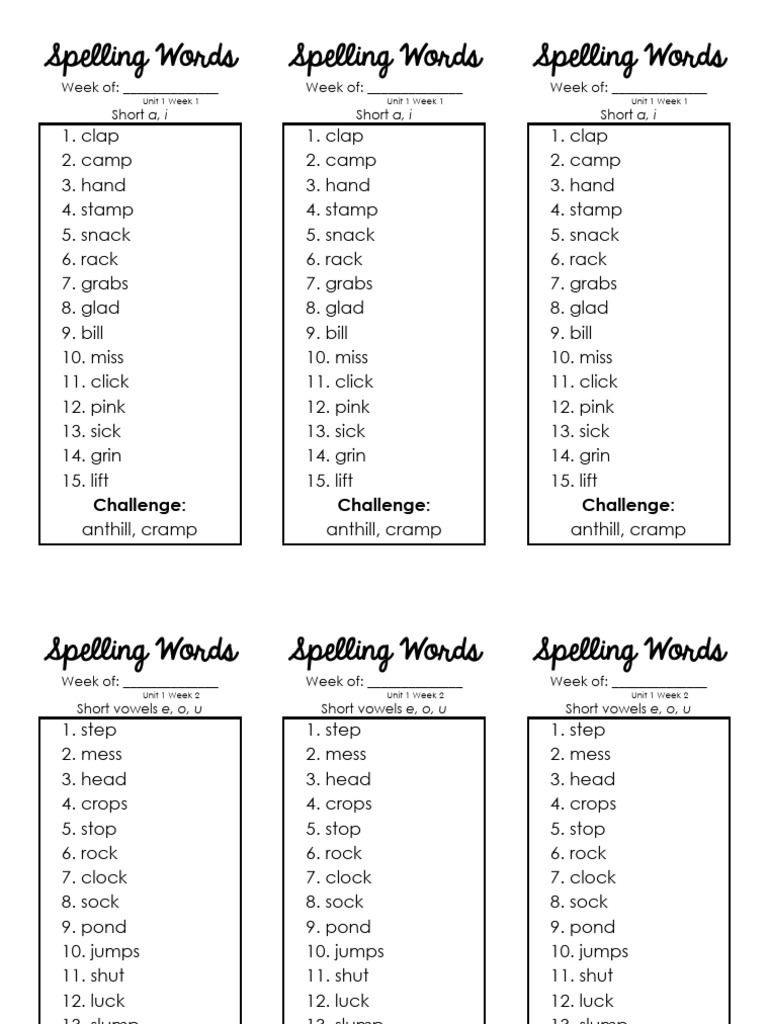 Spelling Words Spelling Words Spelling Words: Challenge: Challenge ...