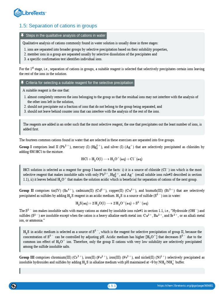 1.5 Separation of Cations in Groups | PDF | Ammonium | Hydroxide