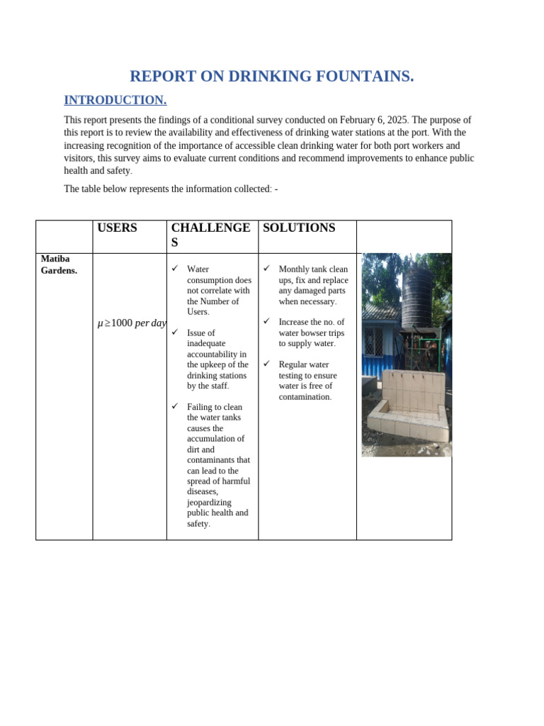 Report On Drinking Fountains | PDF | Water | Drinking Water