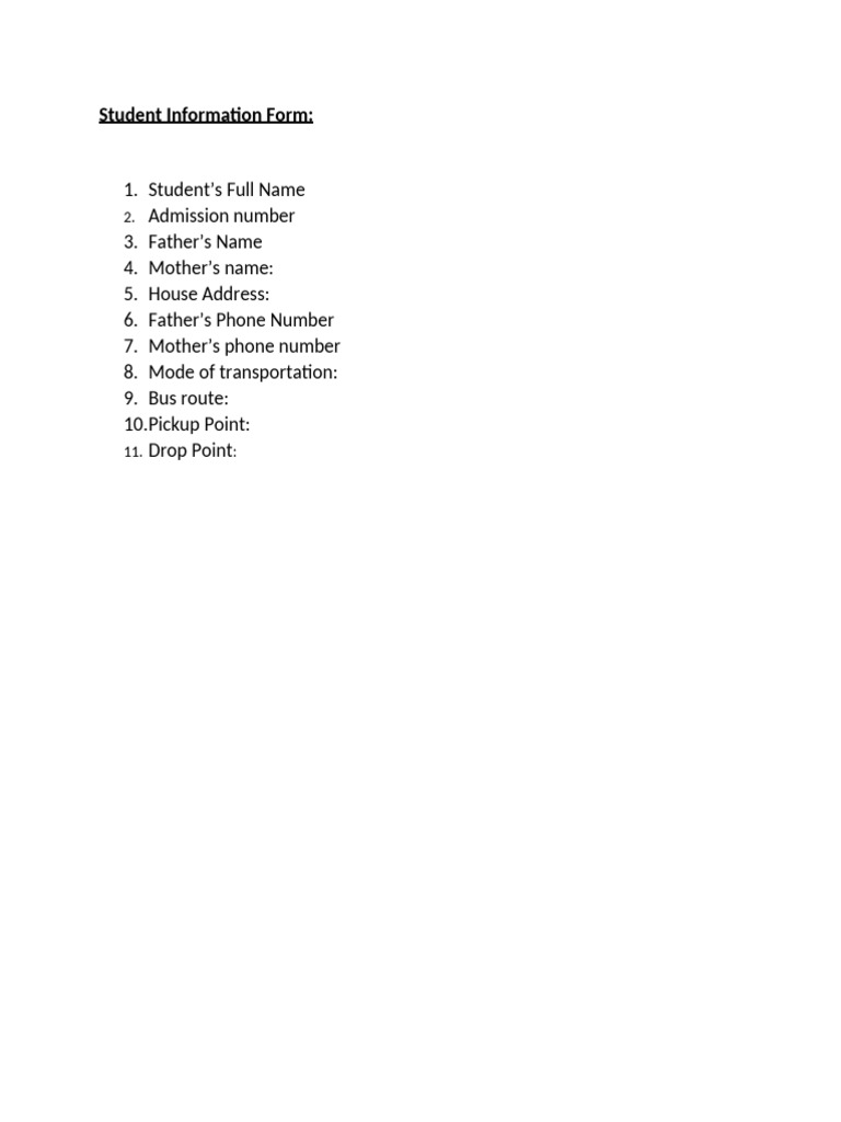 Student Information Form | PDF