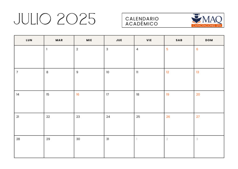 Documento A4 Calendario Julio 2025 Imprimible Almanaque Mensual ...
