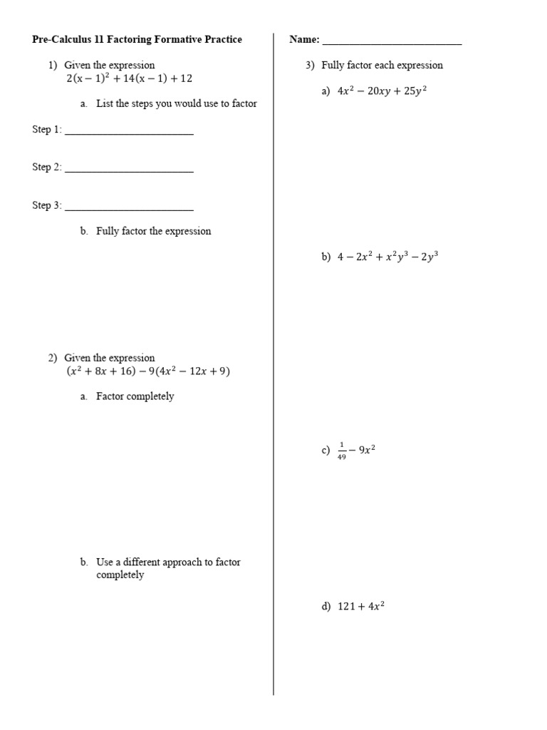 Factoring Formative Pre-Quiz | PDF
