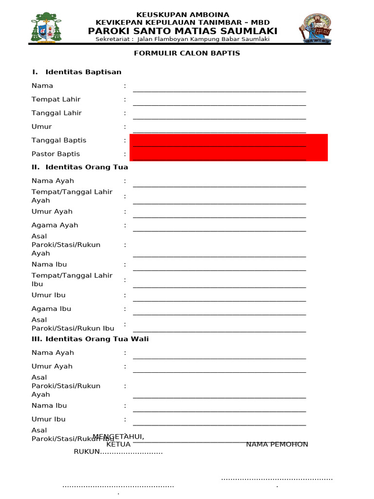 Formulir Calon Baptis | PDF