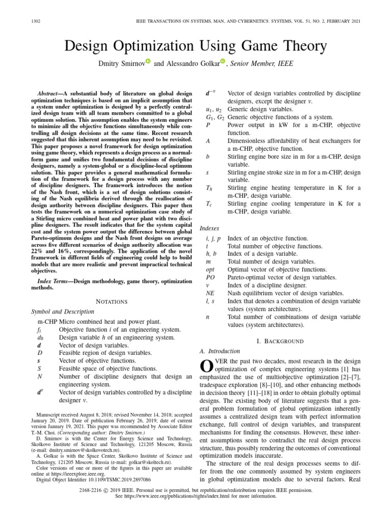 Design Optimization Using Game Theory | PDF | Mathematical Optimization ...