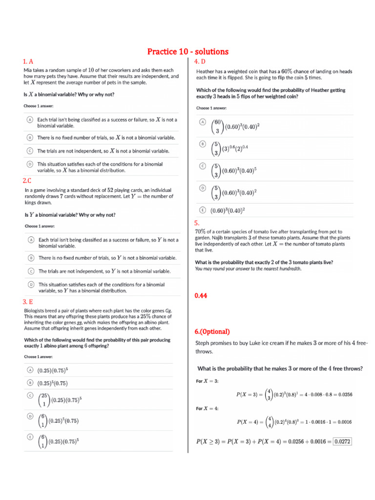 Probability - Assign 10 - Solutions | PDF