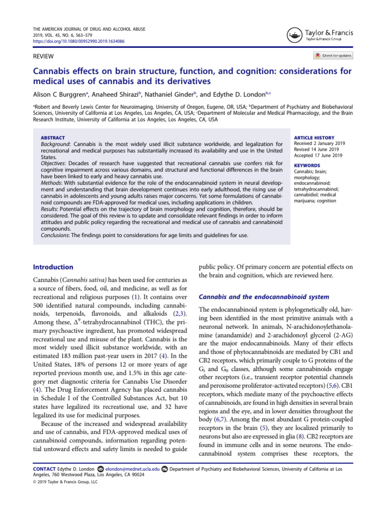 Cannabis Effects On Brain Structure Function and | PDF | Medical ...