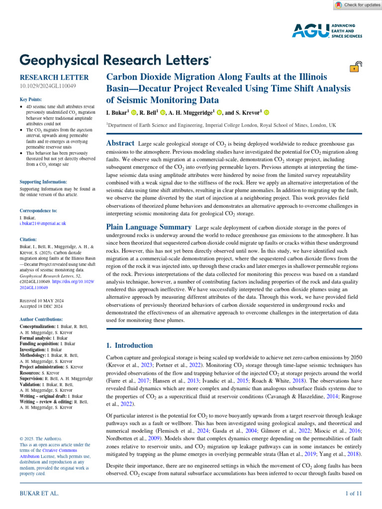 Geophysical Research Letters - 2025 - Bukar - Carbon Dioxide Migration ...
