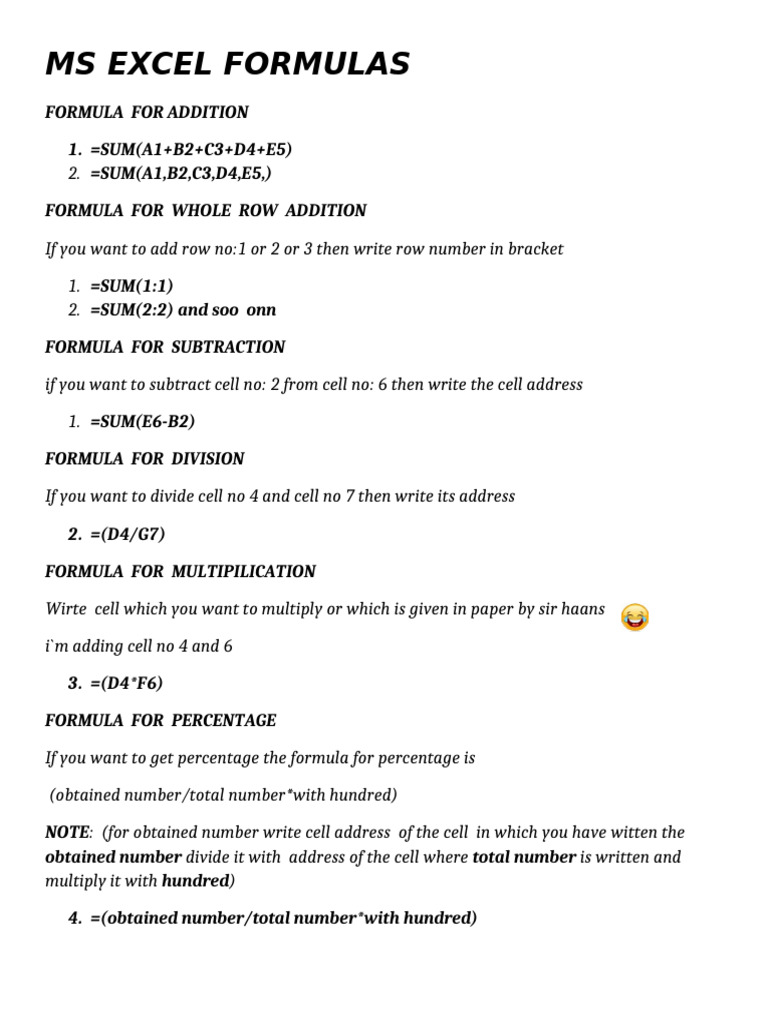 Ms Excel Formulas | PDF