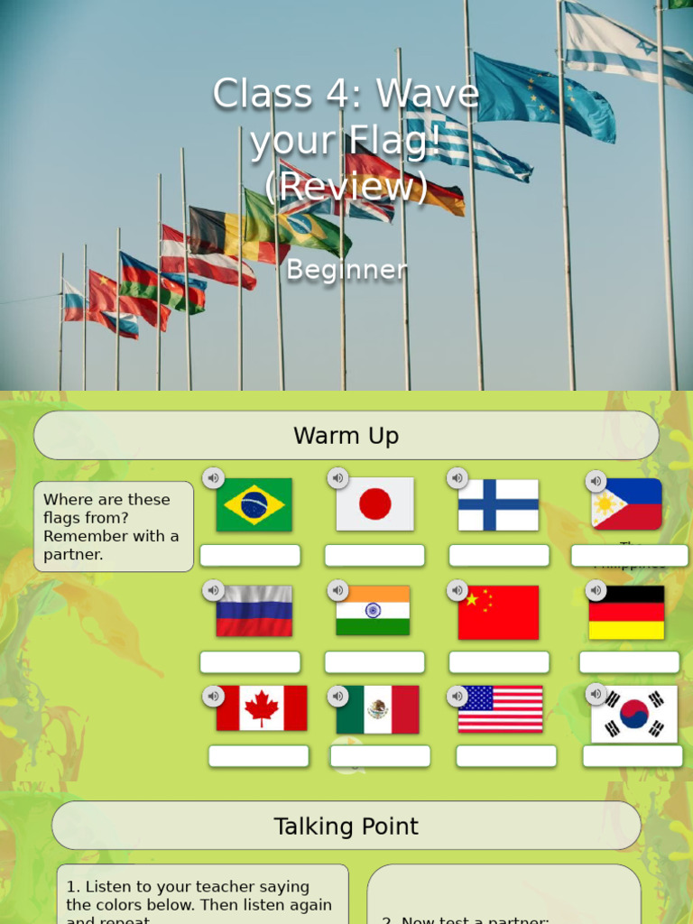 Beginner Class 4: Wave Your Flag Review | PDF | Linguistics | Human ...