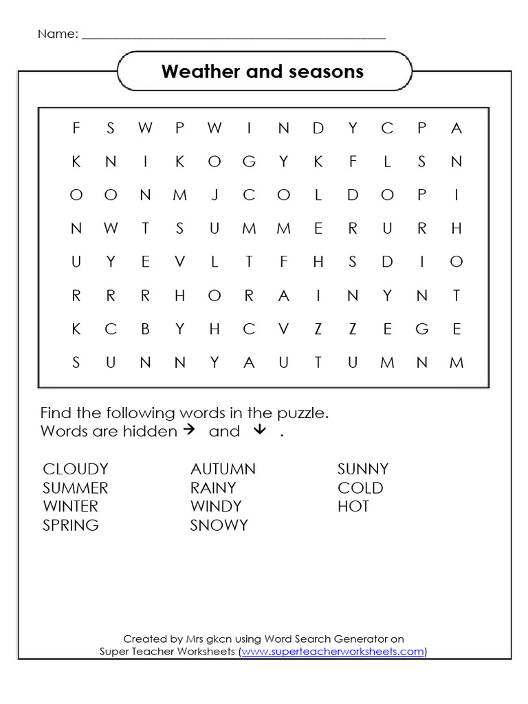 Super Teacher Worksheets Weather and Seasons | PDF | Word Search | Word ...