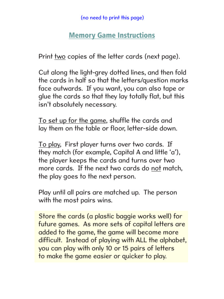 Memory Game Set 1 ABCDE | PDF