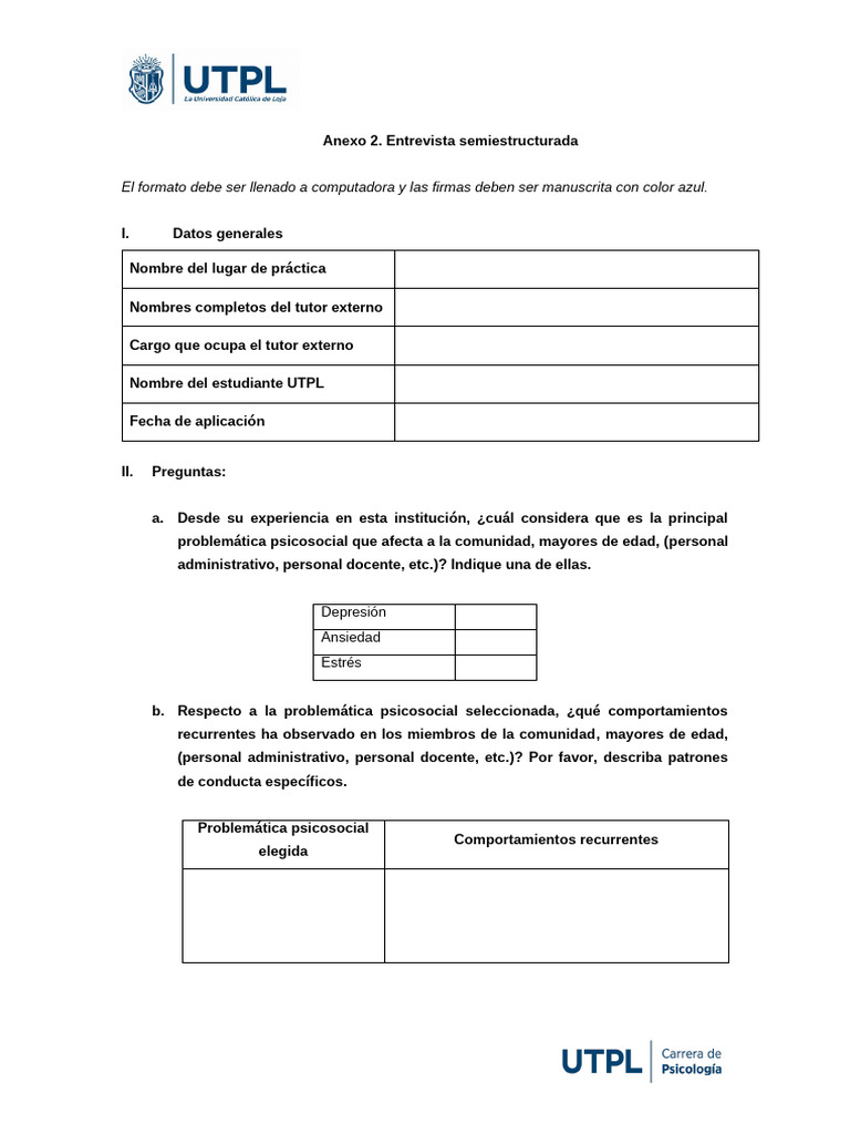 Anexo 2. Entrevista Semiestructurada | PDF | Sicología | Ciencias del comportamiento