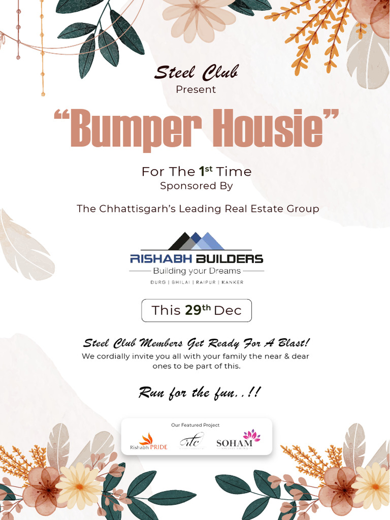 Bumper Housie Event at Steel Club | PDF