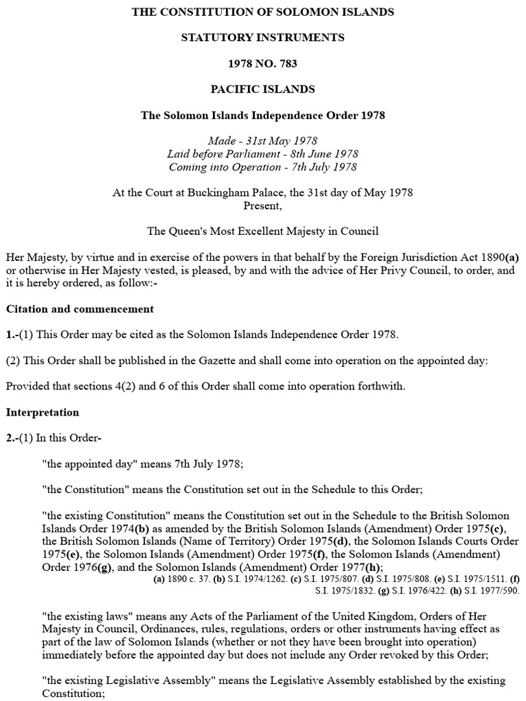Solomon Islands Independence Order 1978 | PDF | Acquittal | Political Law