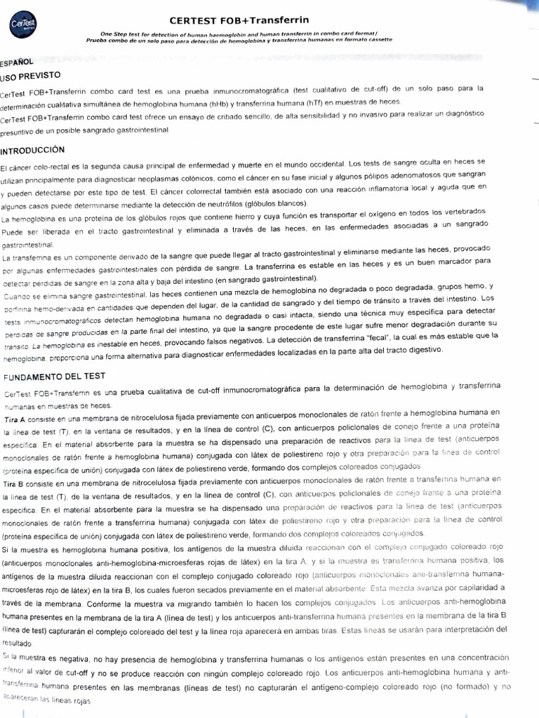 Inserto FOBT | PDF | Heces | Sangre