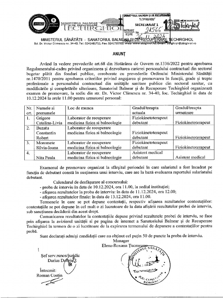 Anunt Concurs Promovare Personal | PDF