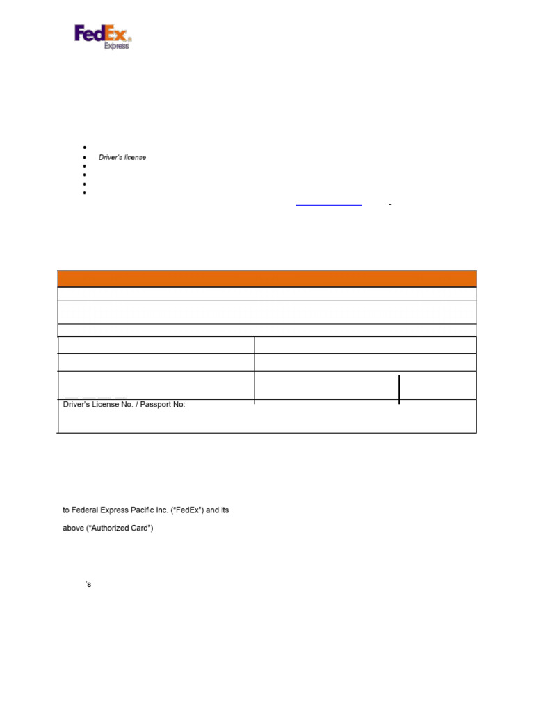 FedEx Personal Account Application Form | PDF | Debit Card | Credit Card