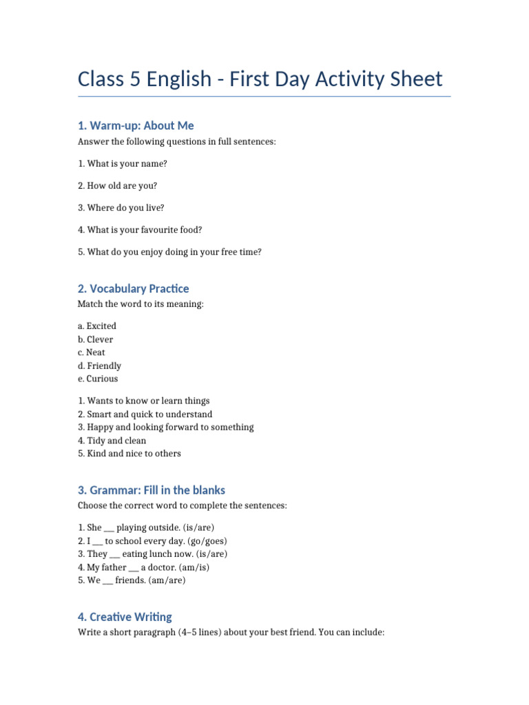 Class5 FirstDay English | PDF
