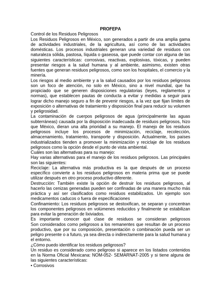 PROFEPA Nom 052 | PDF | Residuos | Reciclaje