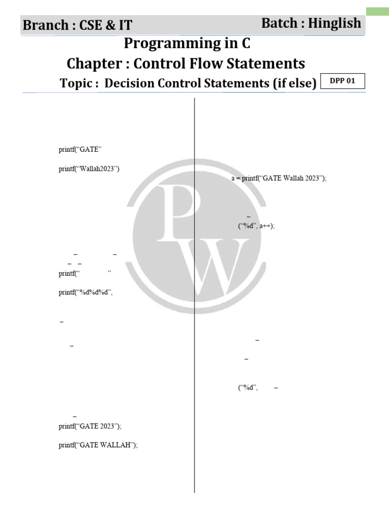 Control Flow Statements - DPP 01 | PDF | Chess Theory | Computer Programming