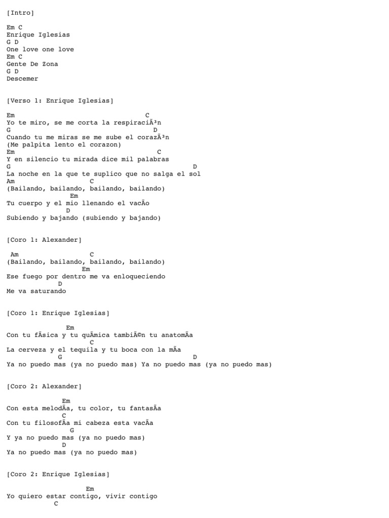 Bailando Amor: Letra de Enrique Iglesias | PDF