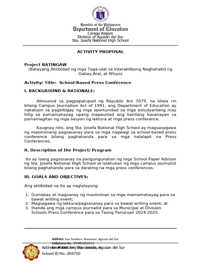 SBPC Filipino Project Proposal | PDF