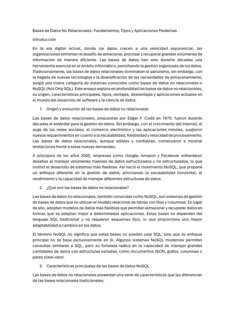 Bases de Datos No Relacionales | PDF | No Sql | Bases de datos