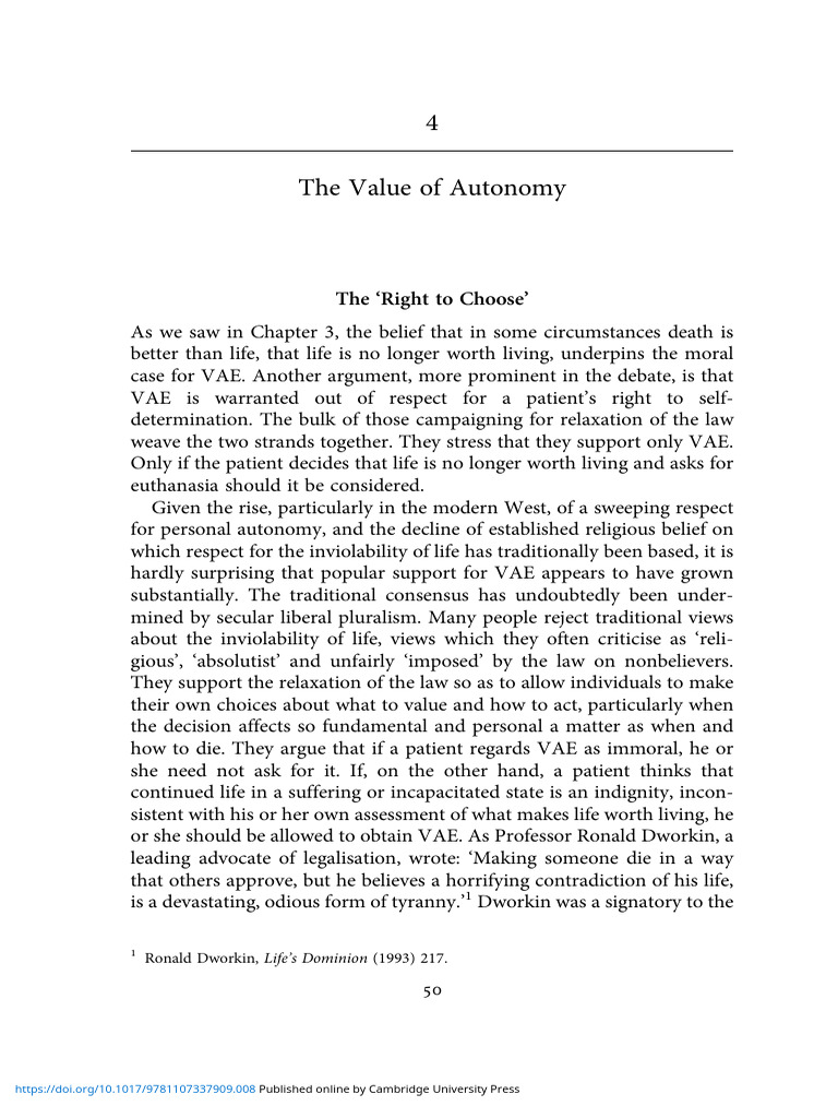 Keown - The Value of Autonomy | PDF | Autonomy | Terminal Illness