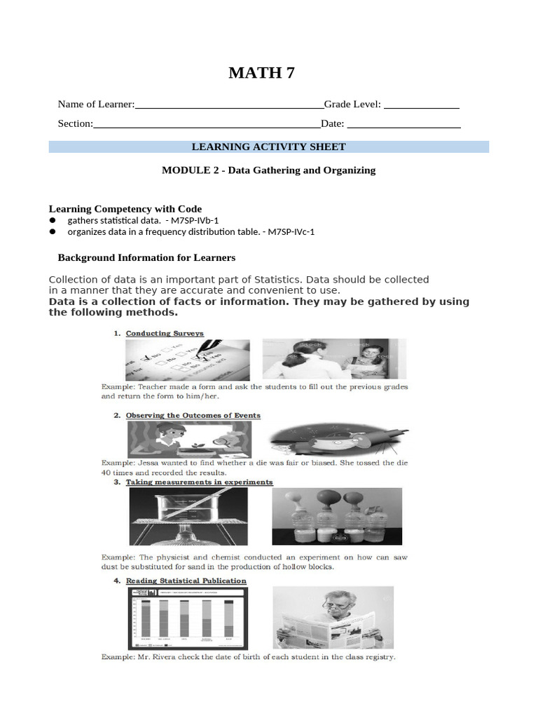 LAS-Sample - MATH 7 WEEK 3 | PDF | Questionnaire | Data