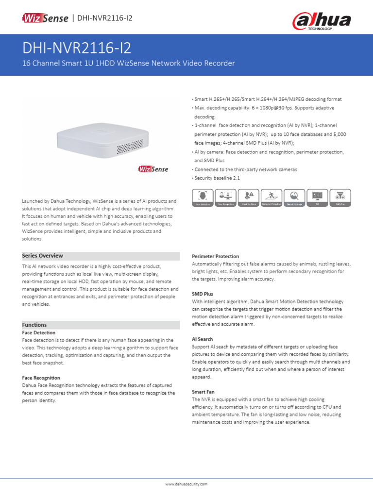NVR2116-I2 Data Sheet NVR | PDF | Hdmi | Internet Protocols