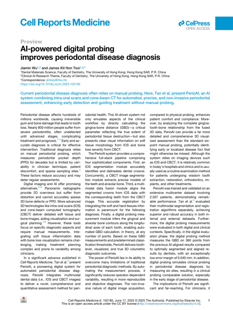 AI-powered Digital Probing Improves Periodontal Disease Diagnosis | PDF ...