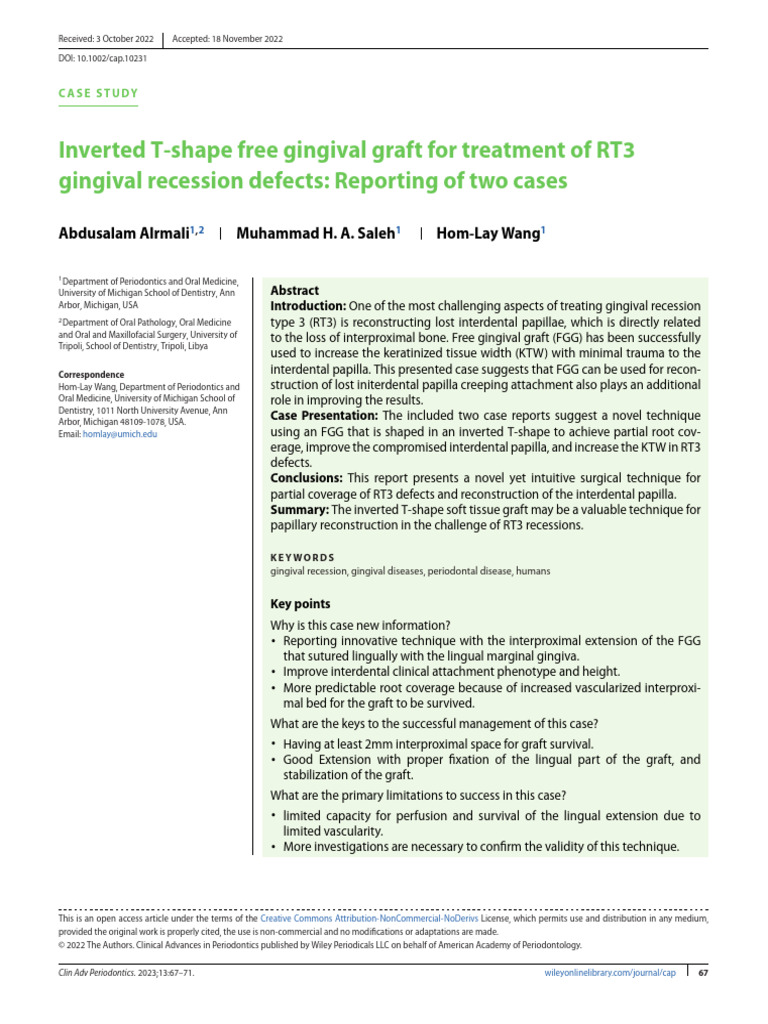 Inverted T-Shape Graft for RT3 Recession | PDF | Periodontology | Mouth