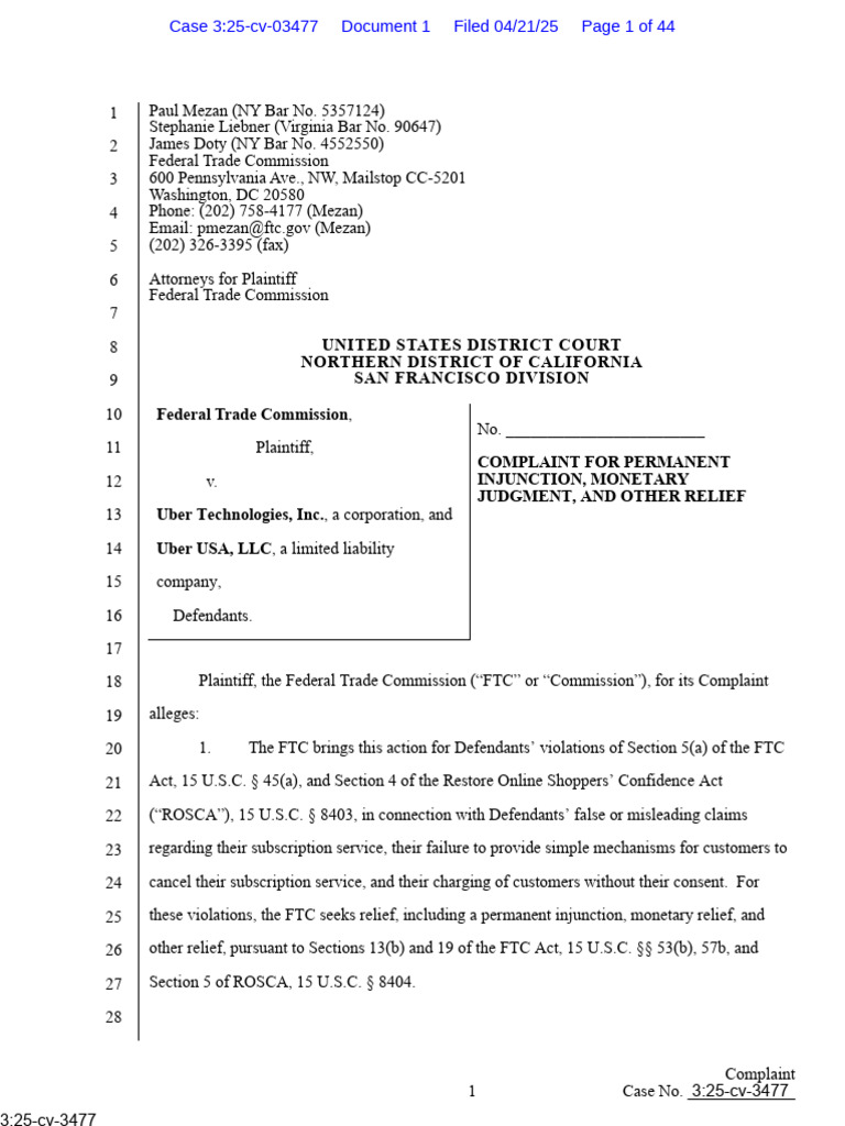 FTC Complaint Against Uber's $9.99 Charge | PDF | Federal Trade ...