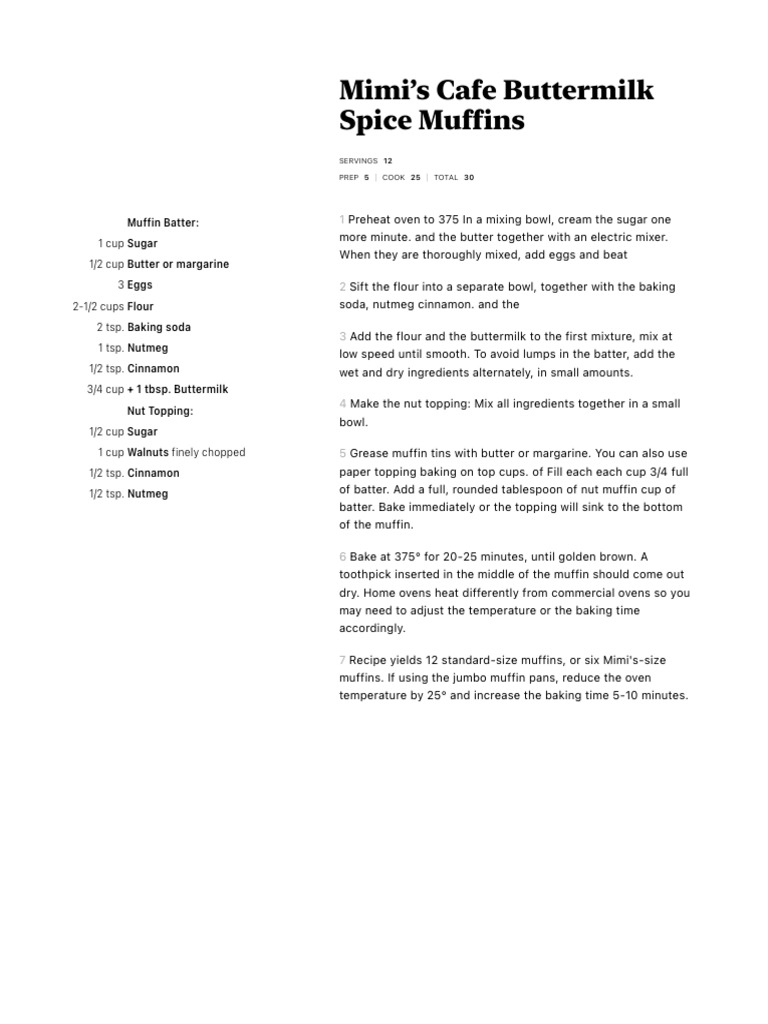 Mimi's Cafe Buttermilk Spice Muffins Recipe | PDF | Muffin | Baking
