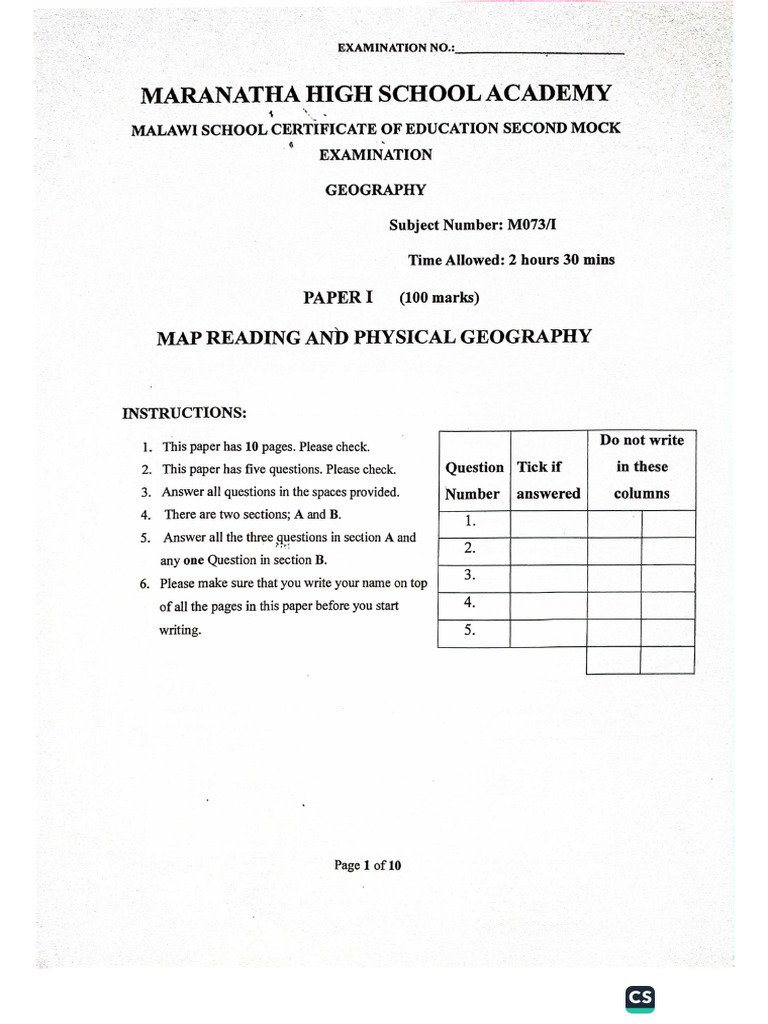 2025 Maranatha Geo p1 Mock 2 | PDF