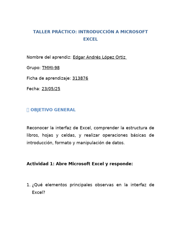 Taller Practico Excel No. 1 | PDF