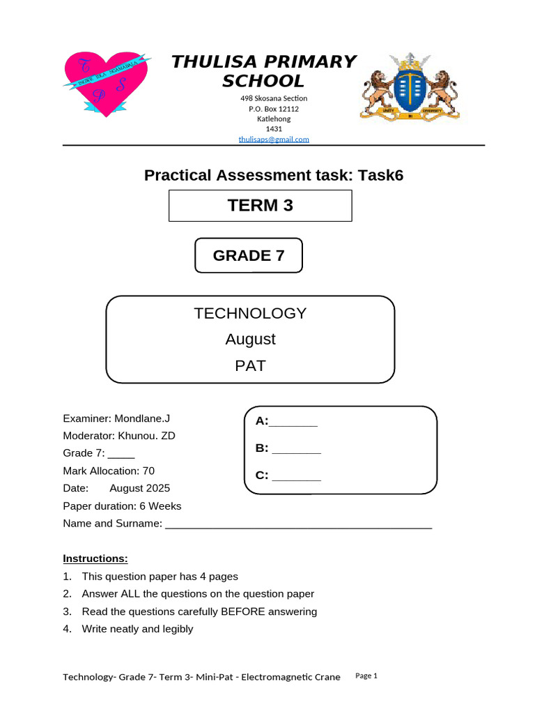 Pat Technology Grade 7 Term 3 | PDF | Crane (Machine) | Switch