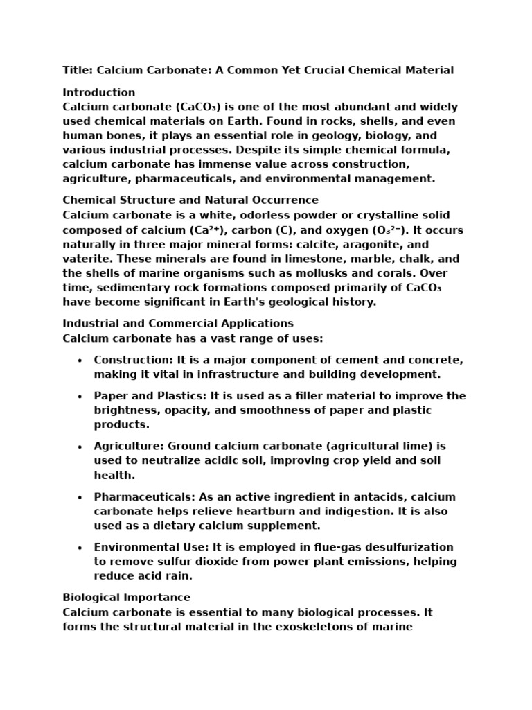Calcium Carbonate: Uses and Importance | PDF | Calcium | Natural Materials